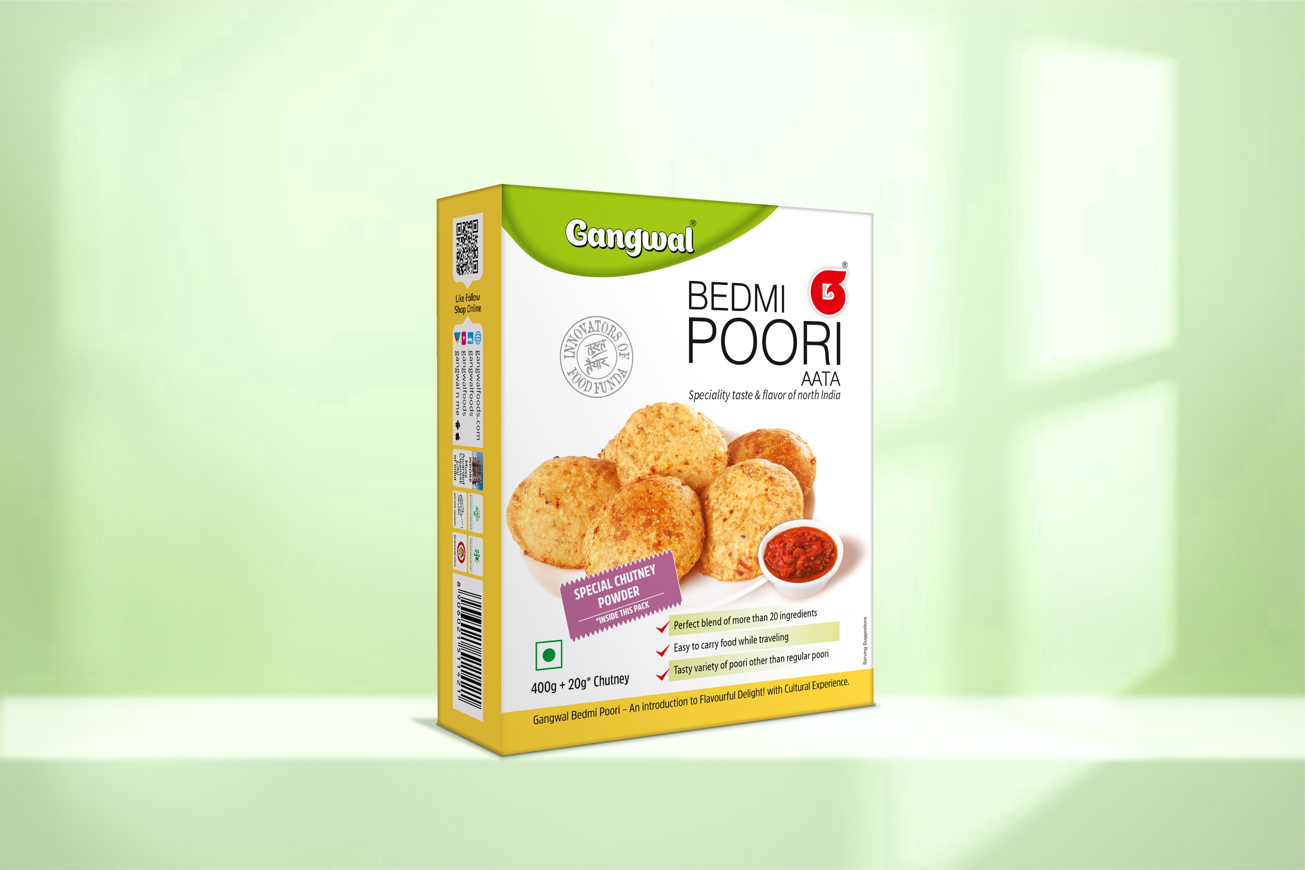Gangwal Bedmi Poori Atta 400g with 20gm Chutney Powder